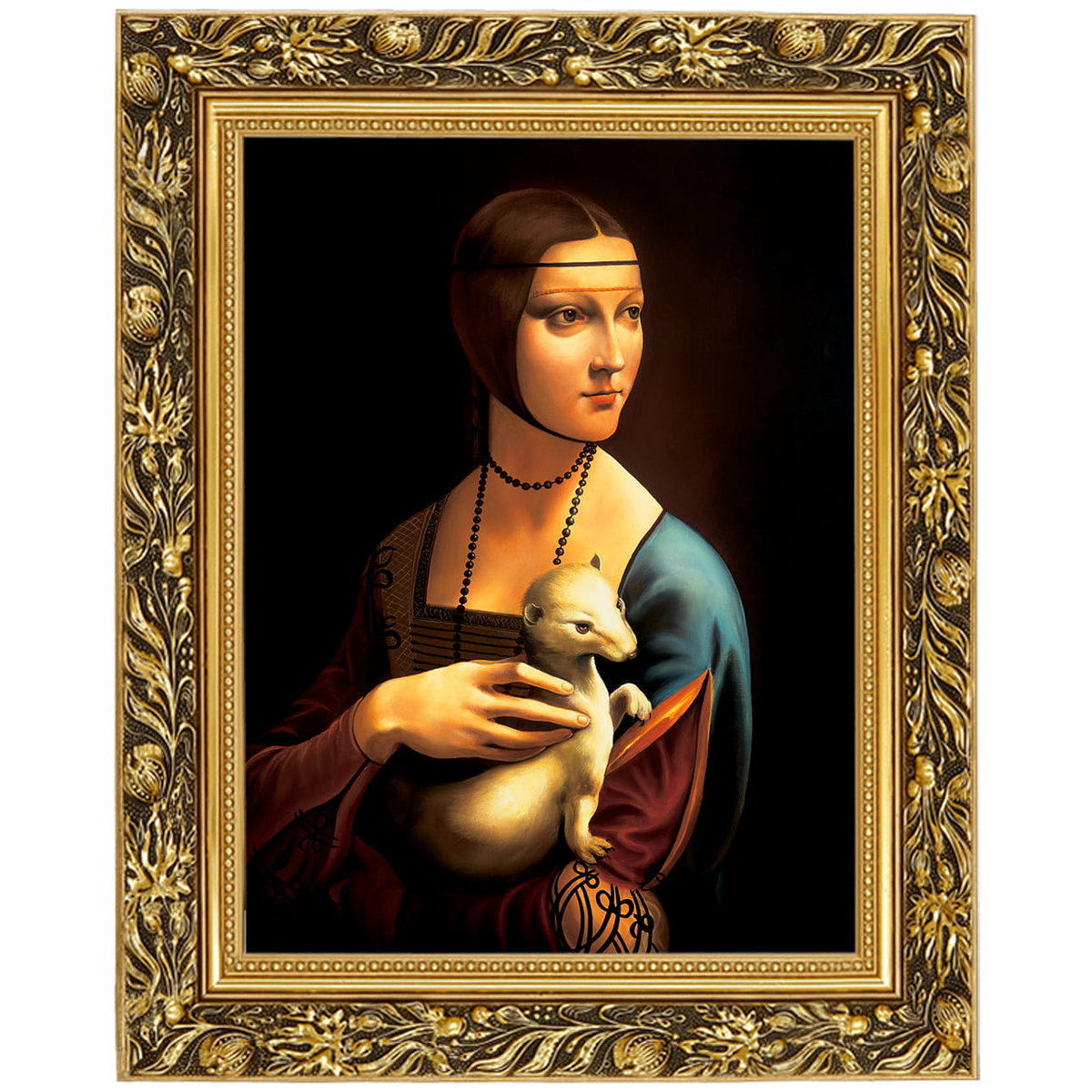 Obraz w złotej ramie Makówka w rozmiarze 30x40 cm - Dama z łasiczką ...