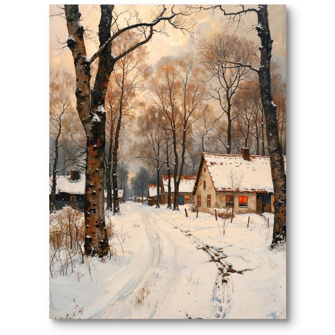Obraz zimowa wieś zima do salonu rustykalny biało-brązowy 40x50 cm ...