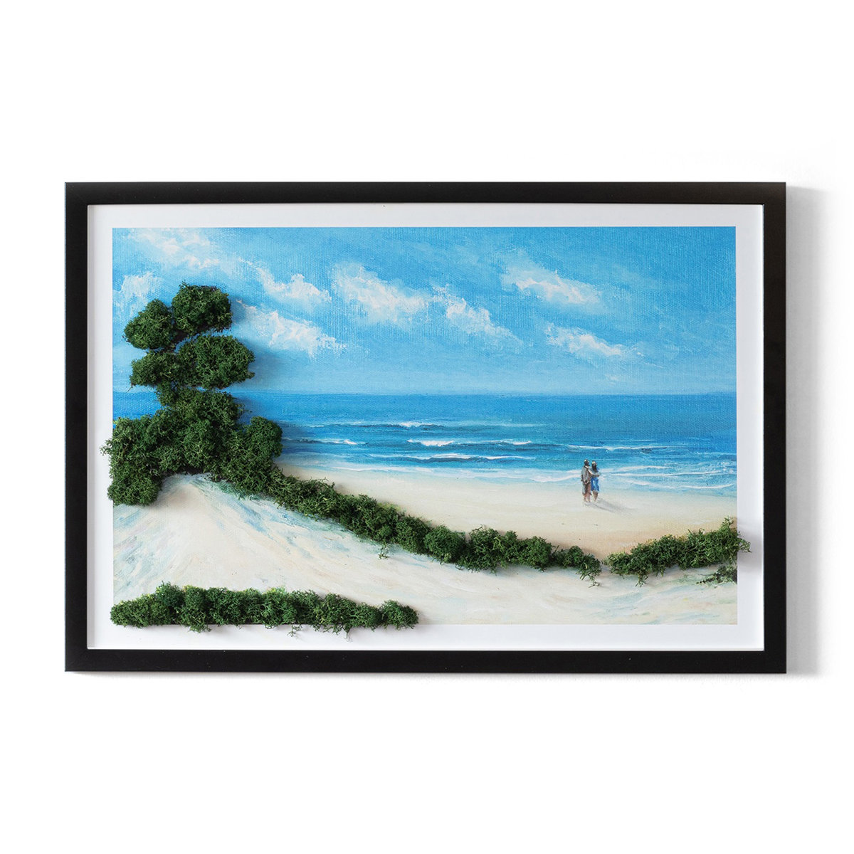 Obrazek 3D z Chrobotkiem Naturalnym - Zakochani na plaży - 60x40 cm ...