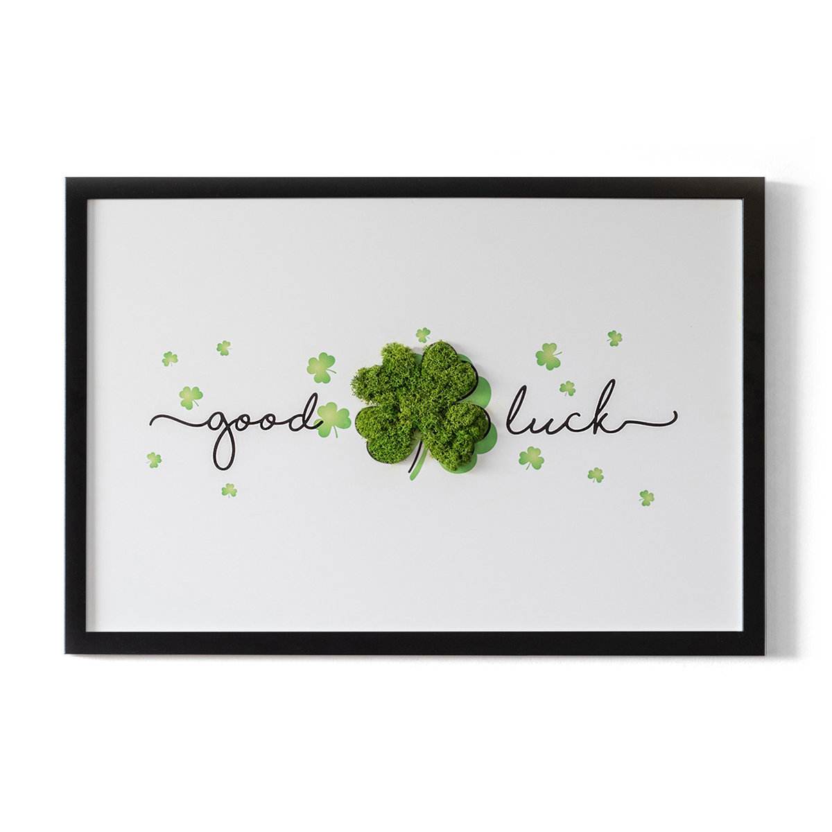 Obrazek z Żywym Mchem - Napis "good luck" koniczyna - 60x40 cm - Tulup ...