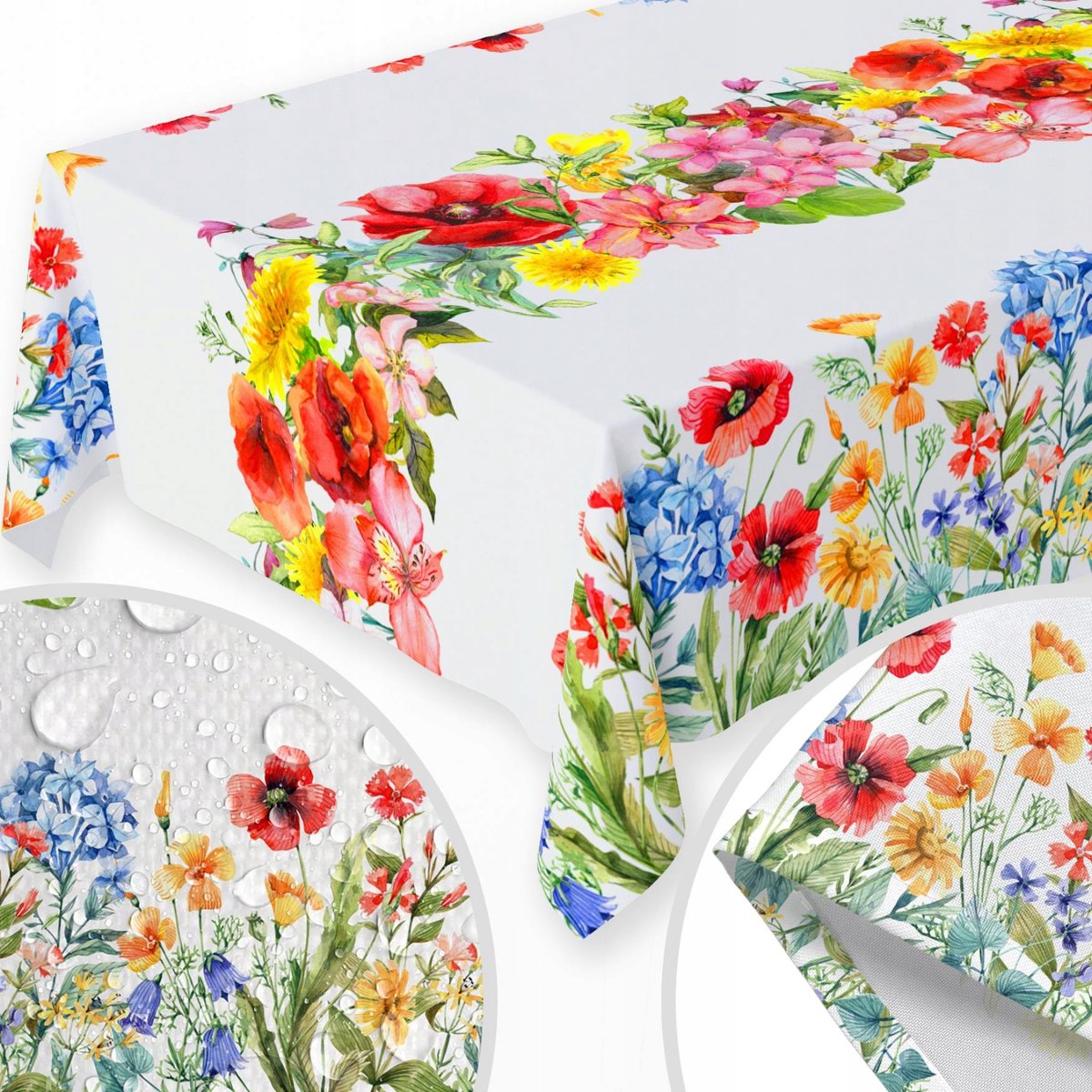 OBRUS WIOSENNY PLAMOODPORNY 140x220 CM WIOSNA NA STÓŁ WZÓR POLNE KWIATY 379 - HomeView | Sklep ...