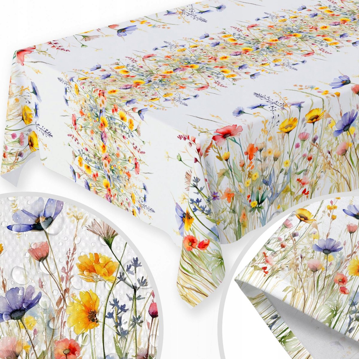 OBRUS WIOSENNY PLAMOODPORNY 140x220 CM WIOSNA NA STÓŁ WZÓR POLNE KWIATY 381 - HomeView | Sklep ...