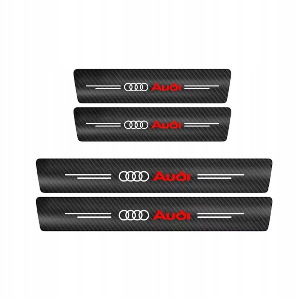 OCHRONNE nakładki NAKLEJKI folia NA PROGI logo AUDI carbon 4 szt ...