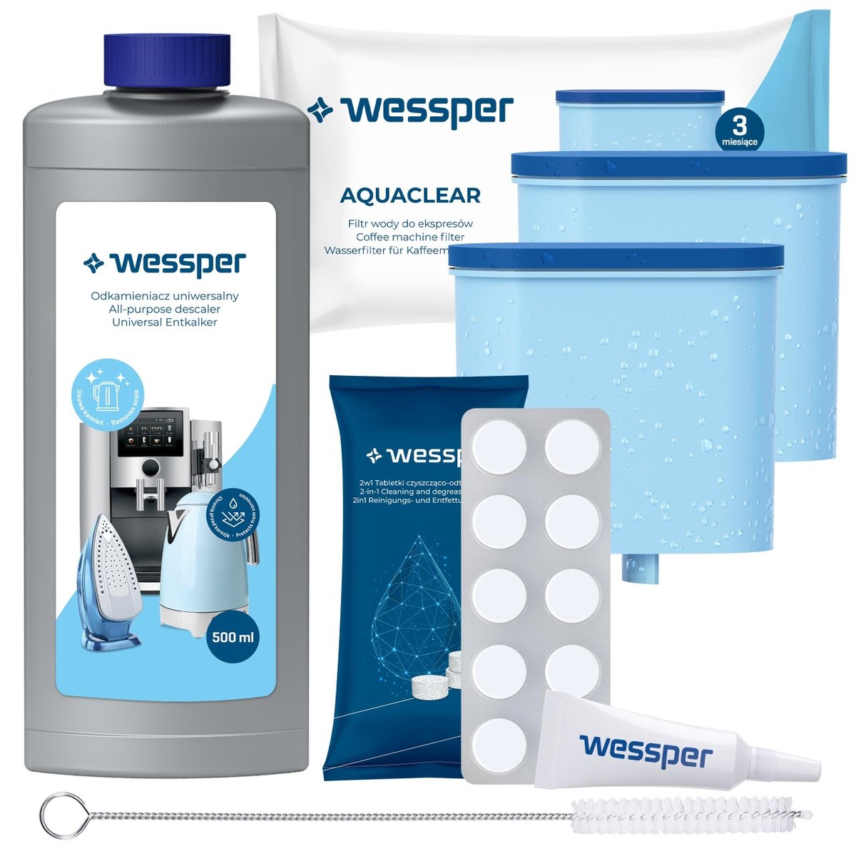 Odkamieniacz Wessper 0,5L + 2x filtr AquaClean + tabletki + wycior ...