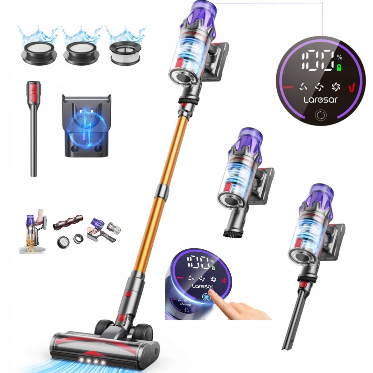 Odkurzacz Bezprzewodowy Laresar V7 500w 50k Pa Led Hepa 3 Tryby 60 Min ...