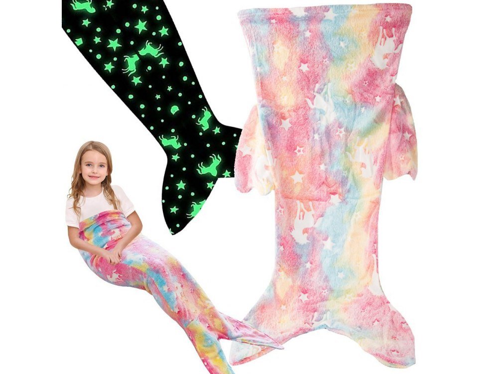 Ogon Syreny Syreni Koc Kocyk Syrenki Miękki Śpiwór Dla Dzieci Świecący ...