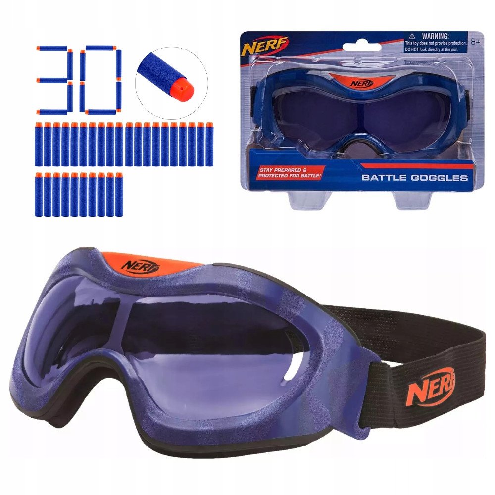 OKULARY OCHRONNE NERF GOGLE TAKTYCZNE REGULOWANE NIEBIESKIE + 30 STRZAŁ ...