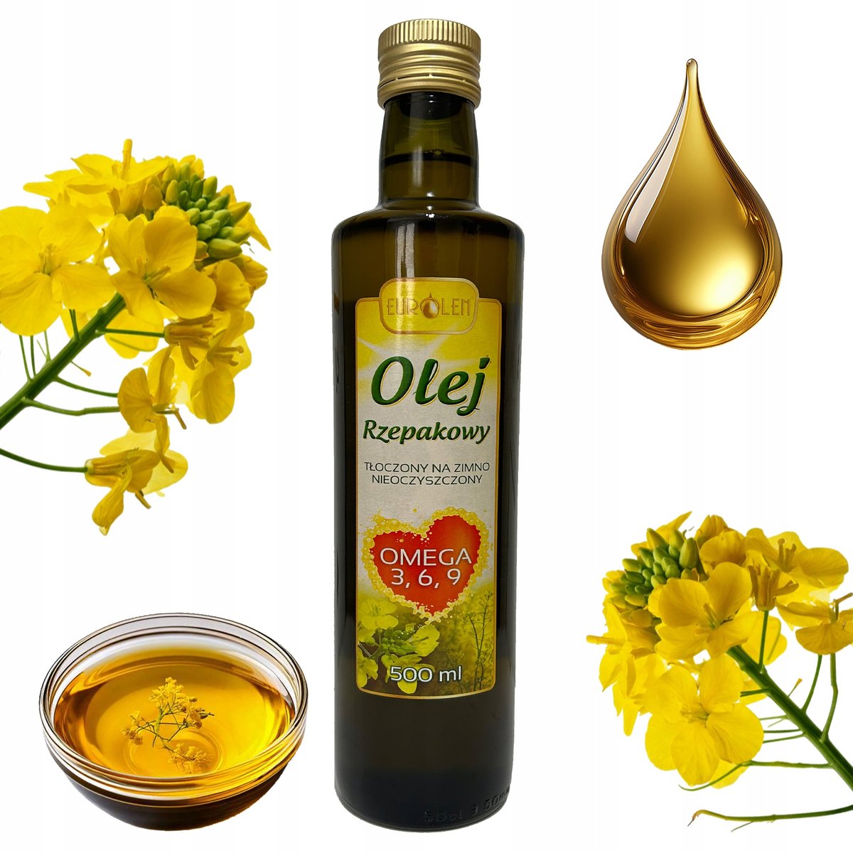 Olej Rzepakowy Spożywczy 500 Ml Tłoczony Na Zimno 0,5L Najzdrowszy Eurolen - Eurolen | Sklep ...