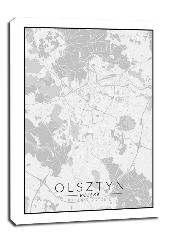 Olsztyn mapa czarno biała - obraz na płótnie 40x60 cm - Galeria Plakatu ...