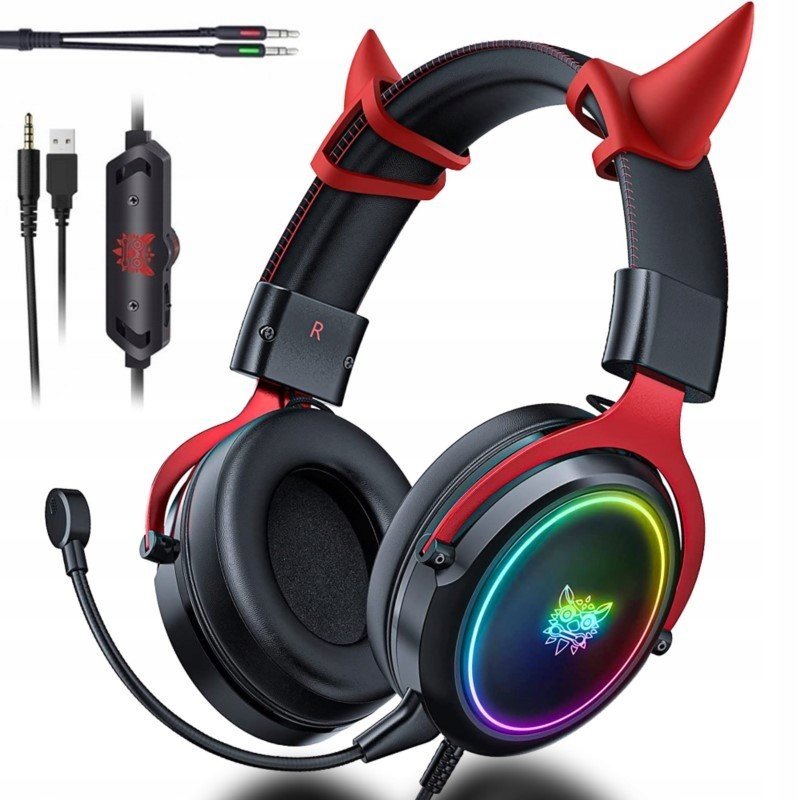 ONIKUMA X10 Devil Słuchawki gamingowe nauszne RGB : Kolor - czarny ...