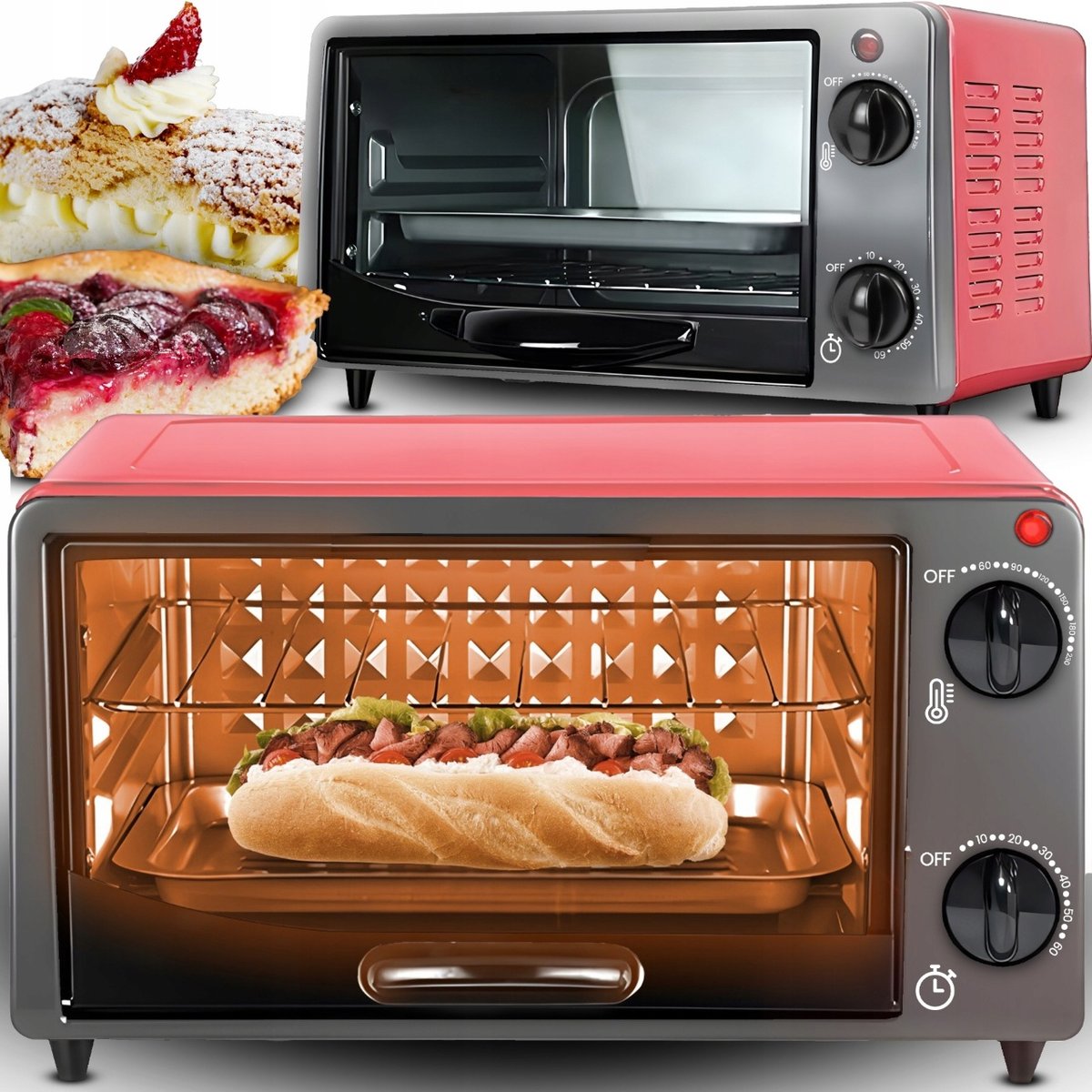 OPIEKACZ MINI PIEKARNIK PIECYK ELEKTRYCZNY GRILL 600W REGUL. CZASU TEMP ...