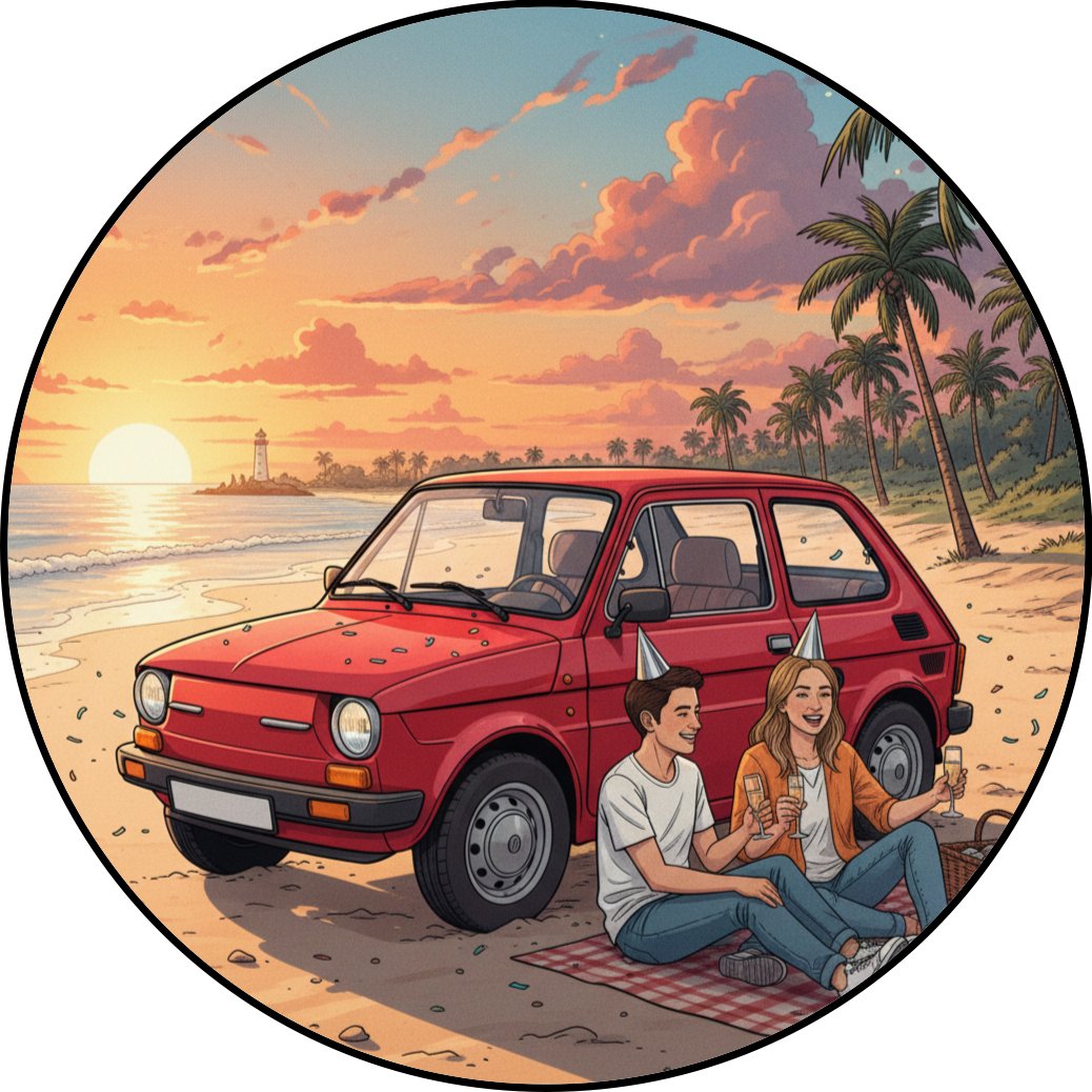 OPŁATEK NA TORT FIAT 126P MALUCH FIACIK SAMOCHÓD AUTO URODZINY 18 30 40 ...