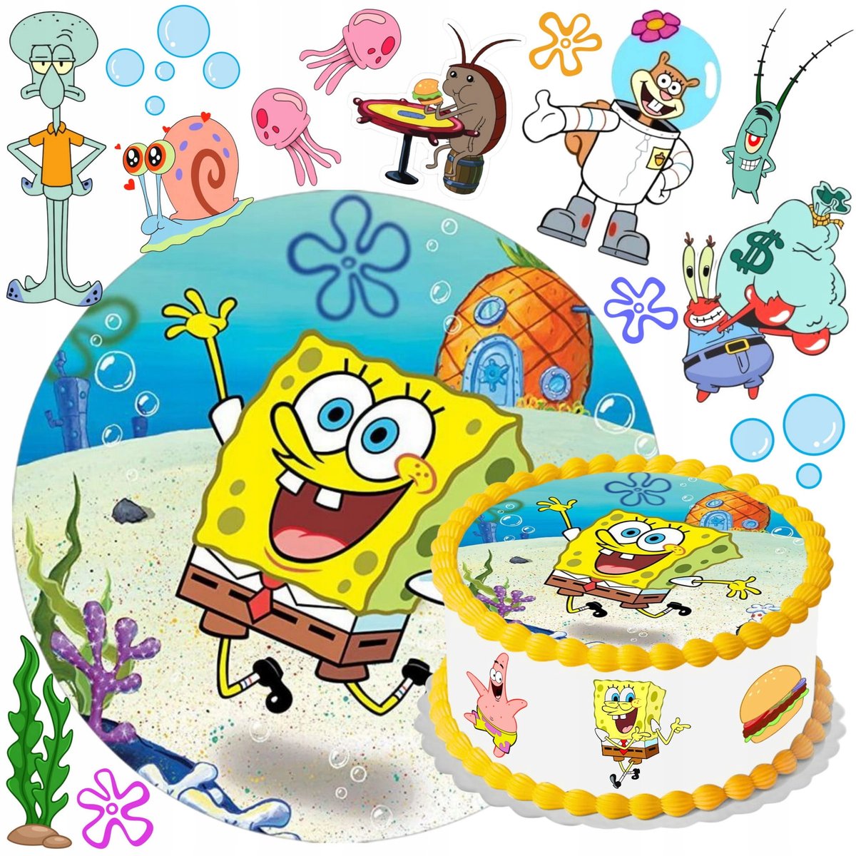 OPŁATEK NA TORT SPONGE BOB + TEKST + POSTACIE JADALNA DEKORACJA - Inna ...