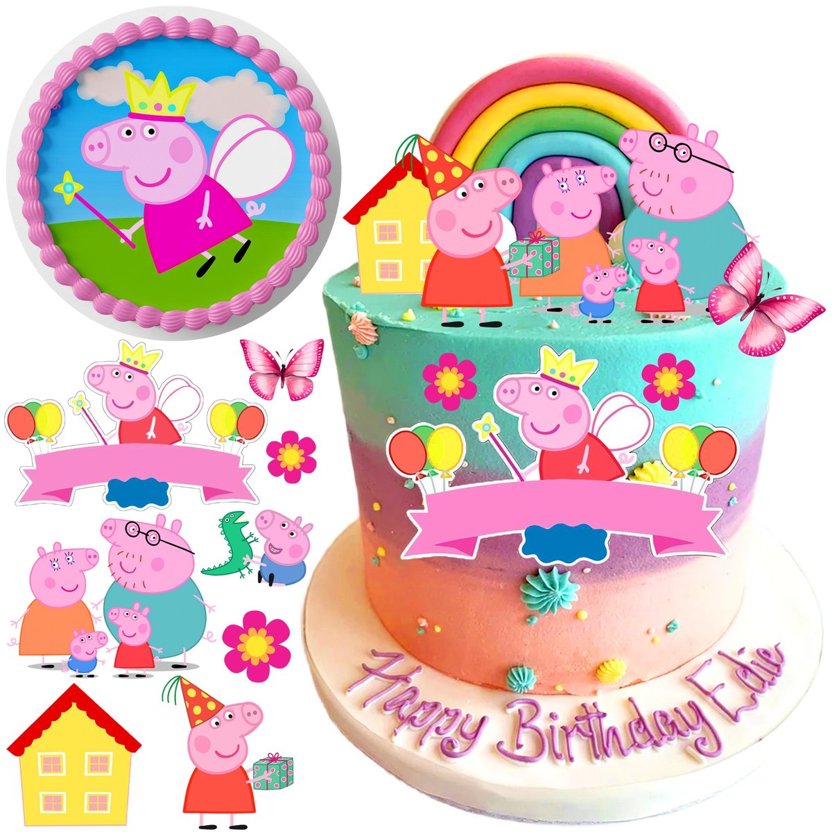 OPŁATEK NA TORT ŚWINKA PEPPA + POSTACIE I NAPIS OKRĄGŁY 20 CM ...