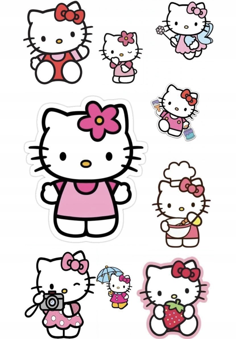 OPŁATEK NA TORT Wydruk Jadalny Hello Kitty Kotek Kot ZESTAW + IMIĘ 65 ...