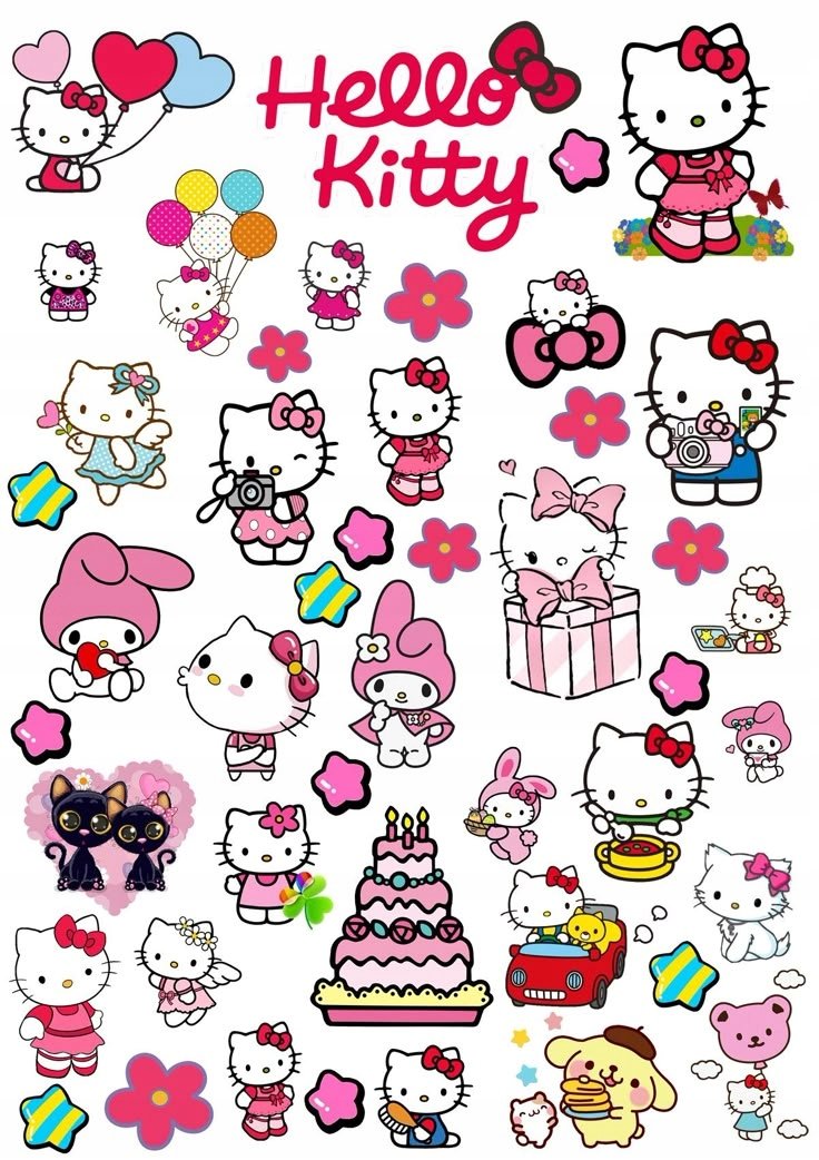 OPŁATEK NA TORT Wydruk Jadalny Hello Kitty Kotek Kot ZESTAW + IMIĘ 68 ...
