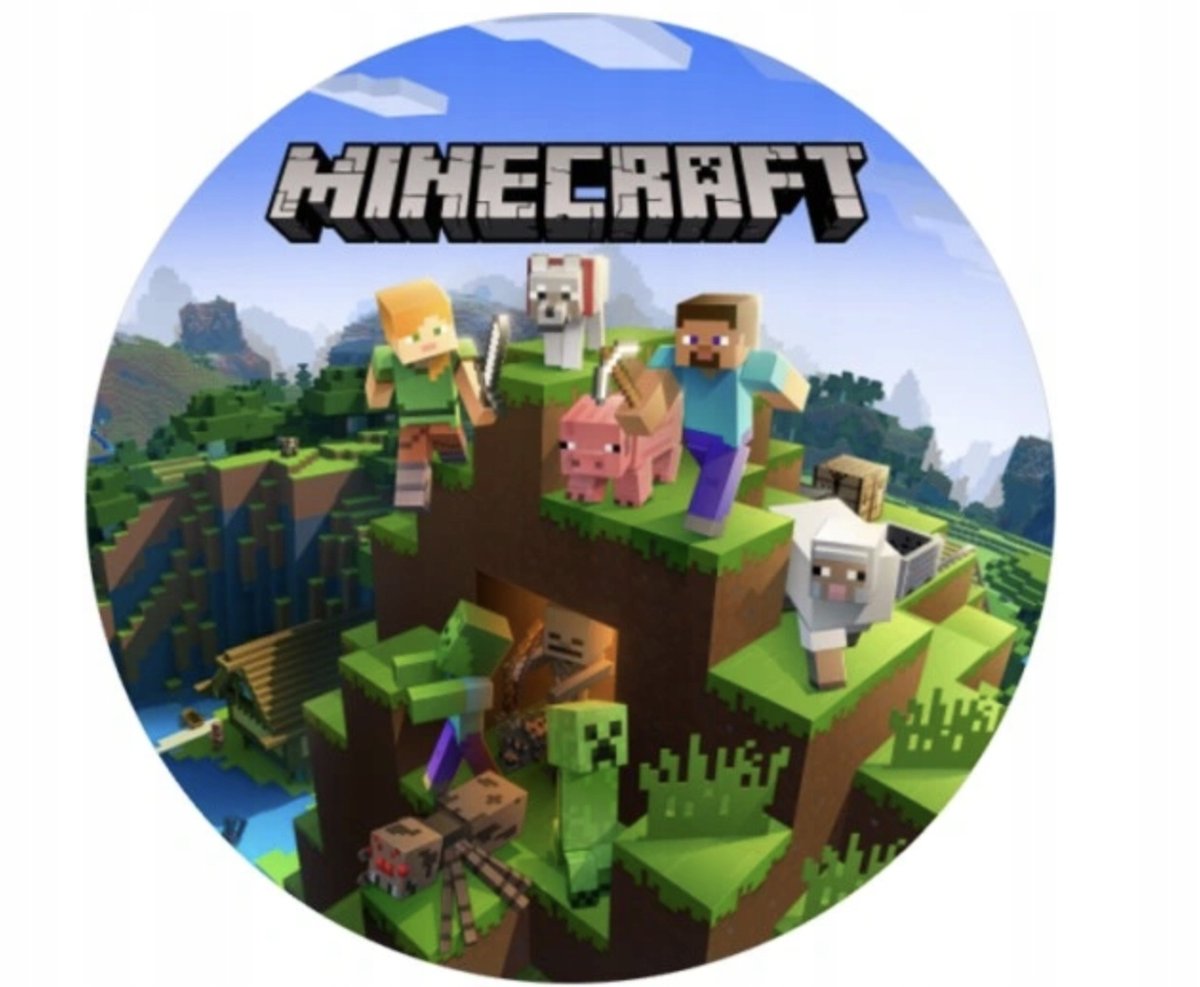 OPŁATEK NA TORT Wydruk Jadalny OKRĄGŁY MINECRAFT + IMIĘ 30 - Atram ...