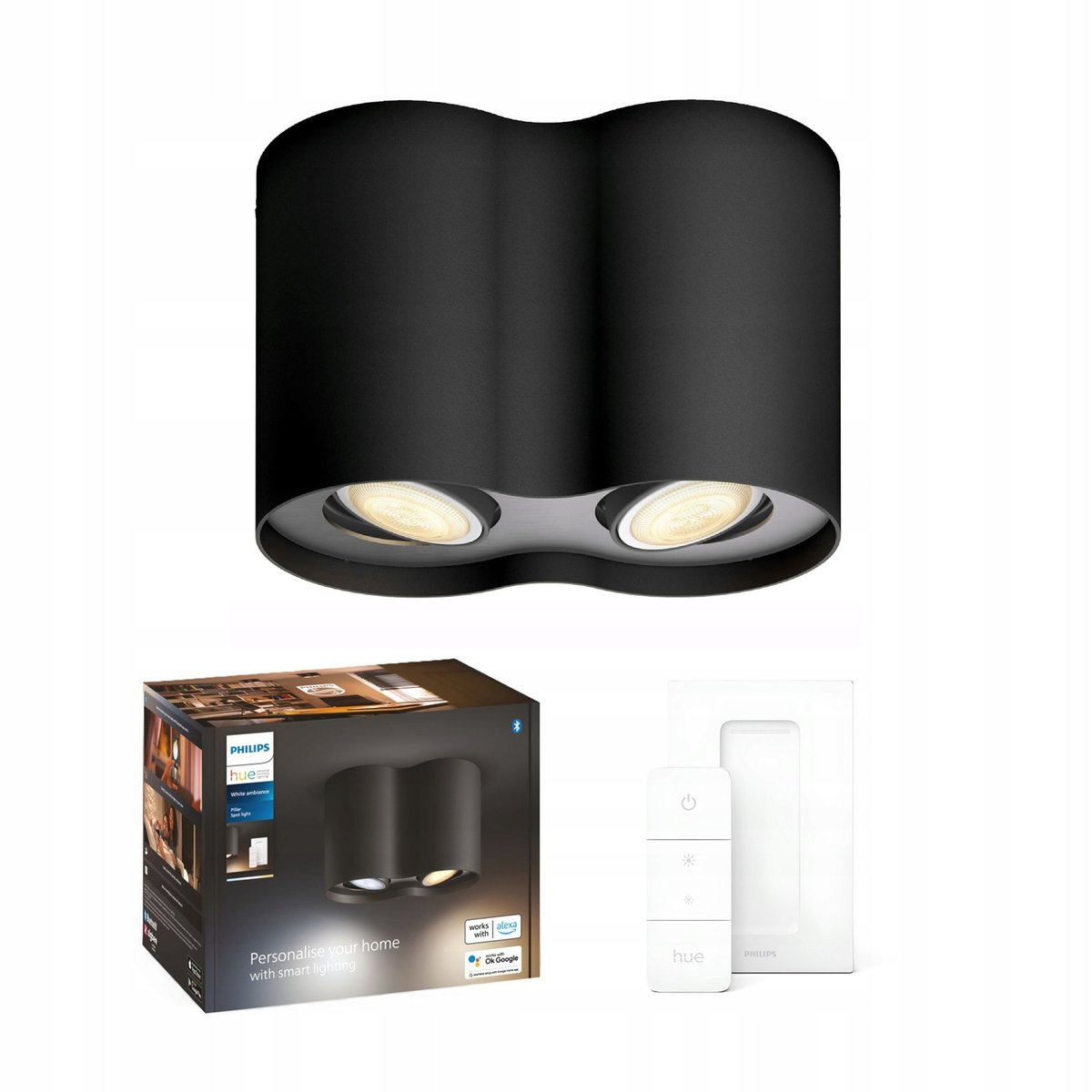 Oprawa Sufitowa Natynkowa LED Czarny 2x4.2W CCT PHILIPS HUE + Dimmer ...