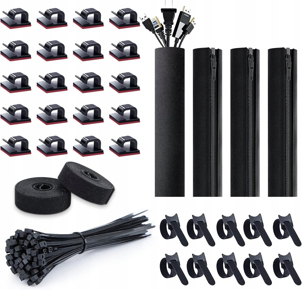 Organizer Kabli Trytytki Uchwyty do Kabli Opaski Kablowe 136szt Zestaw ...