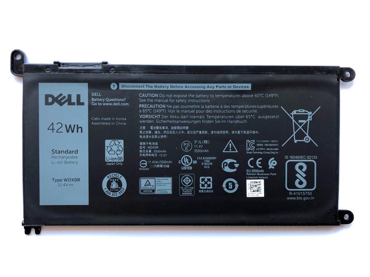 ORYGINALNA BATERIA DO LAPTOPA DELL WDX0R 42Wh 3C 3CRH3 FW8KR KWIECIEŃ ...
