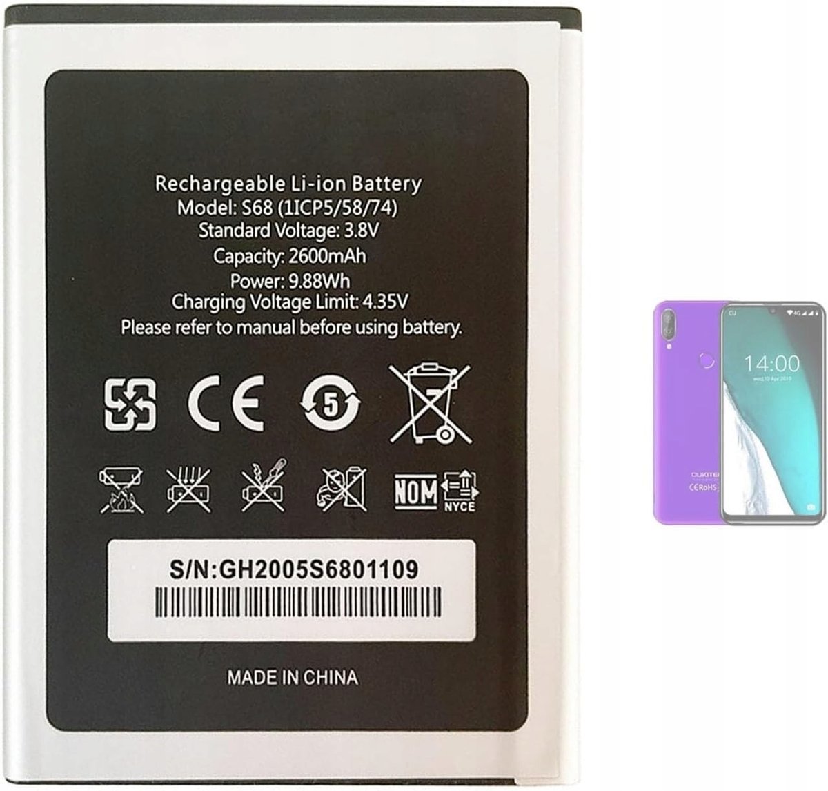 Oryginalny akumulator Aousavo S68 do Oukitel S68 / C16 / C16 Pro,FS68N ...