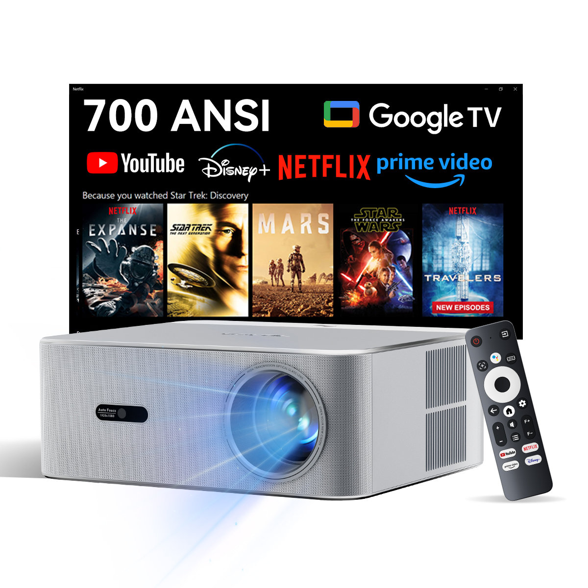 OSCAL Projektor PV800 Pro 700ANSI 4K 1080P Wbudowany Google TV ...