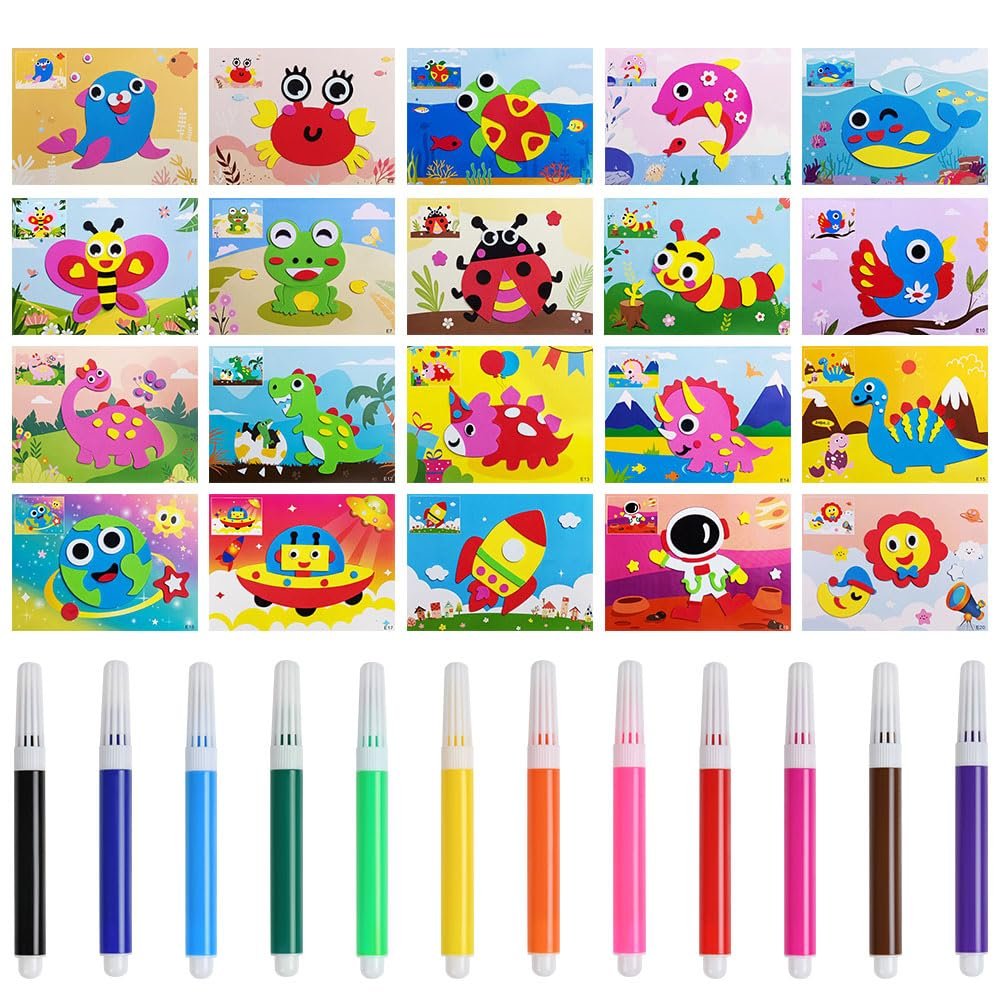 OSDUE 21 Szt. Naklejek Piankowych dla Dzieci, Zestaw z Długopisami ...