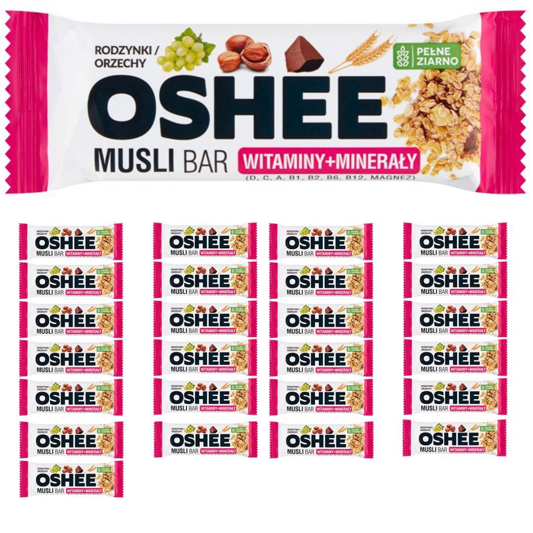 Oshee Musli Bar Suplement diety baton zbożowy rodzynki orzechy 40 g x25 ...