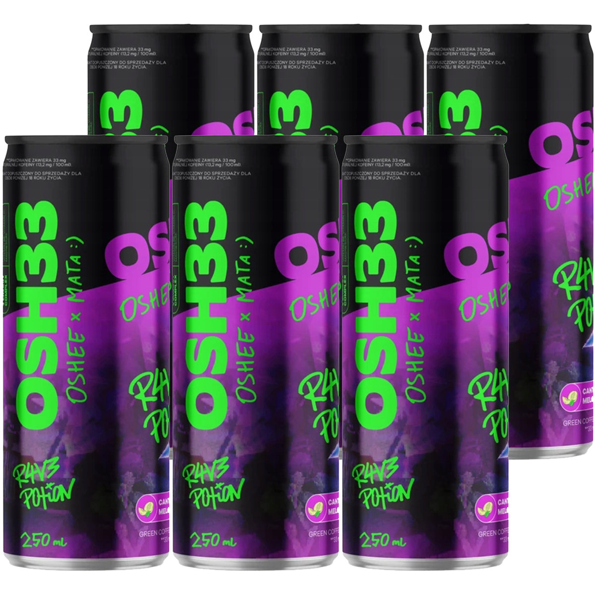 Oshee x Mata Rave Potion Napój gazowany o smaku melon-mięta 250 ml x 6 ...