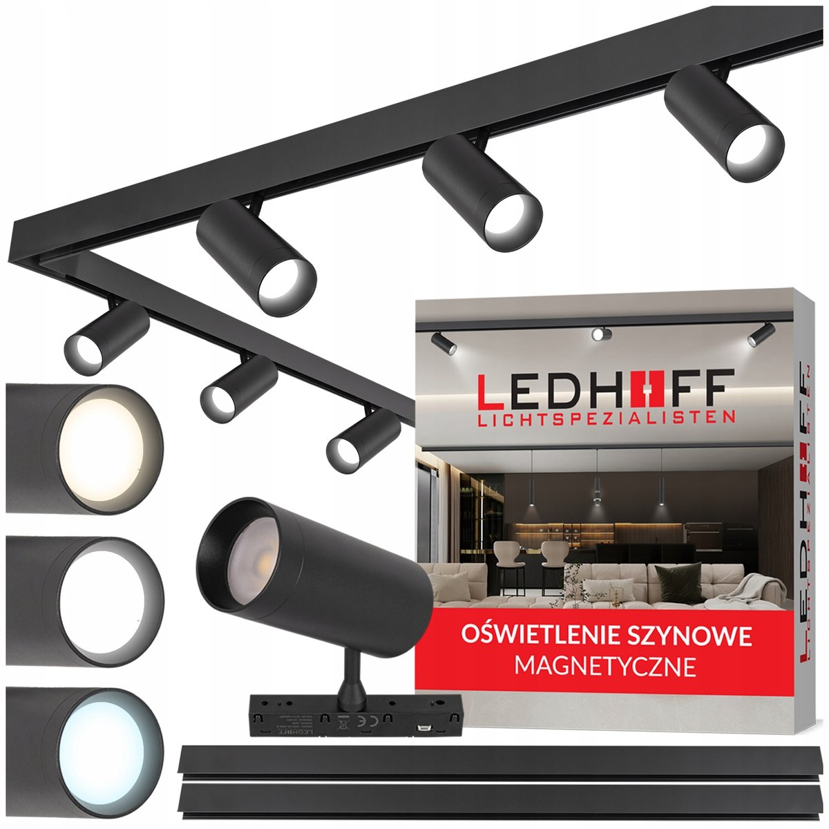 Oświetlenie magnetyczne LED 2x Szyna 1m + 6x lampa punktowa spot 20W ...