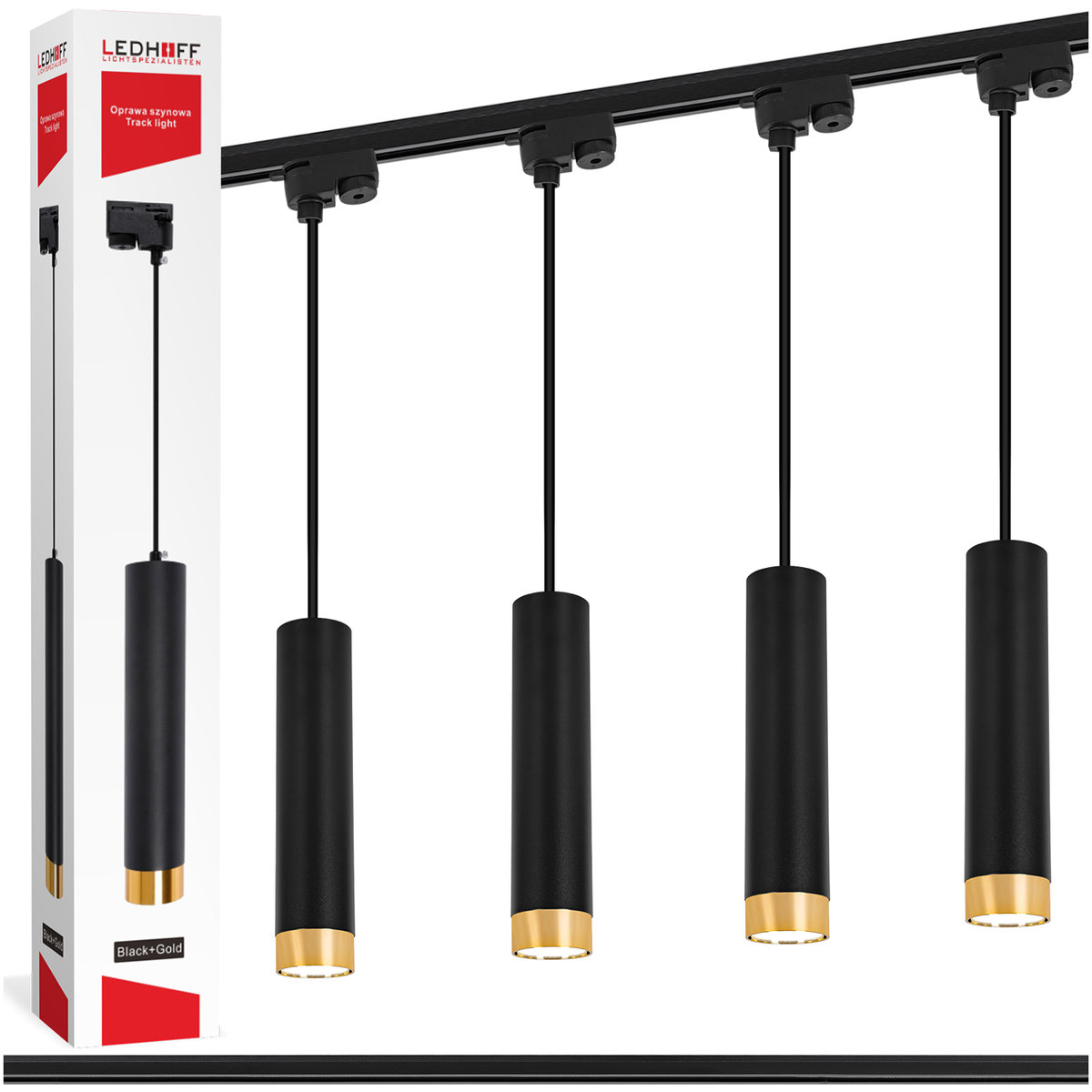 Oświetlenie szynowe 4x lampa wisząca LED Szyna 1m TUBA GU10 czarna ...