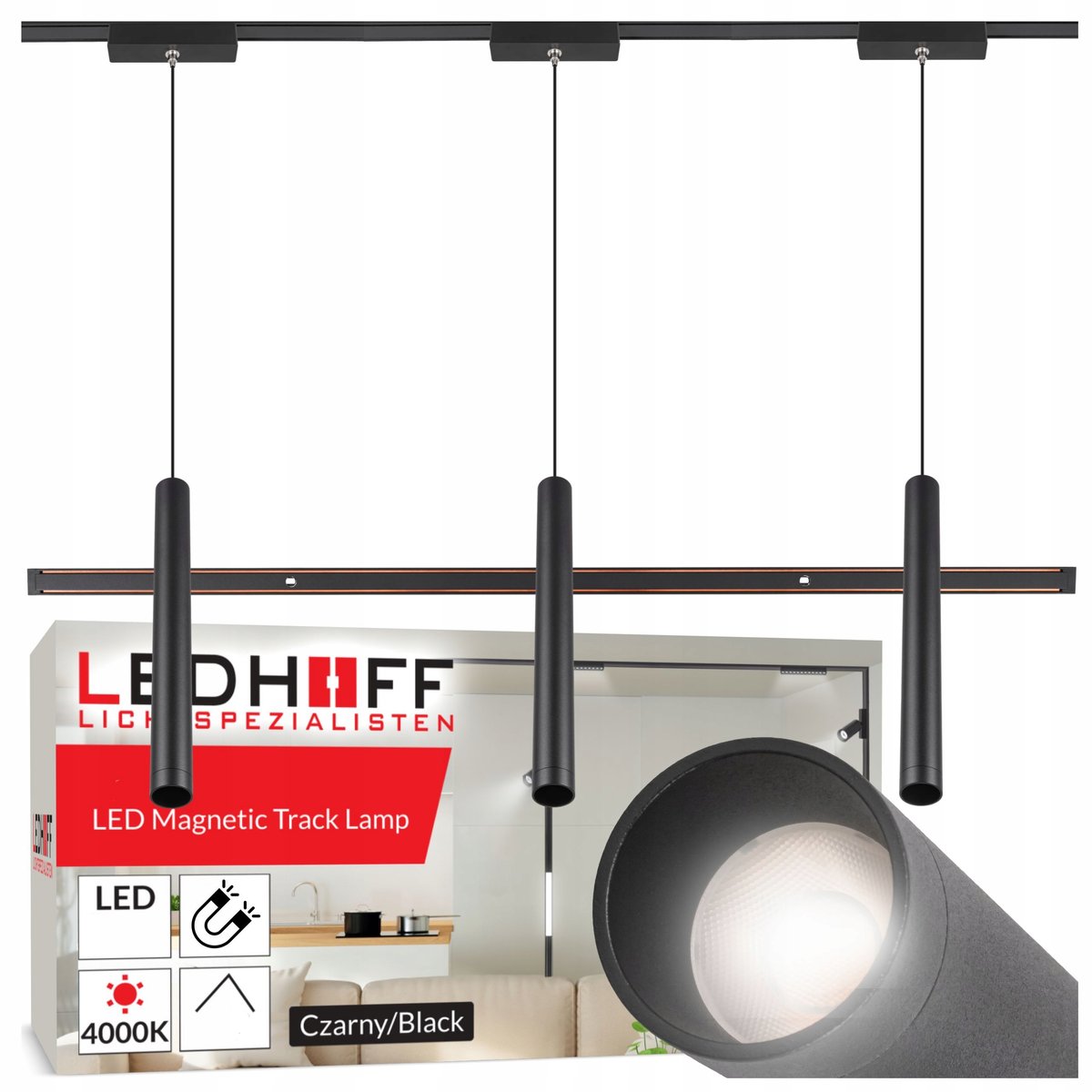 Oświetlenie szynowe magnetyczne SZYNA 1m 3x lampa wisząca LED TUBA ...