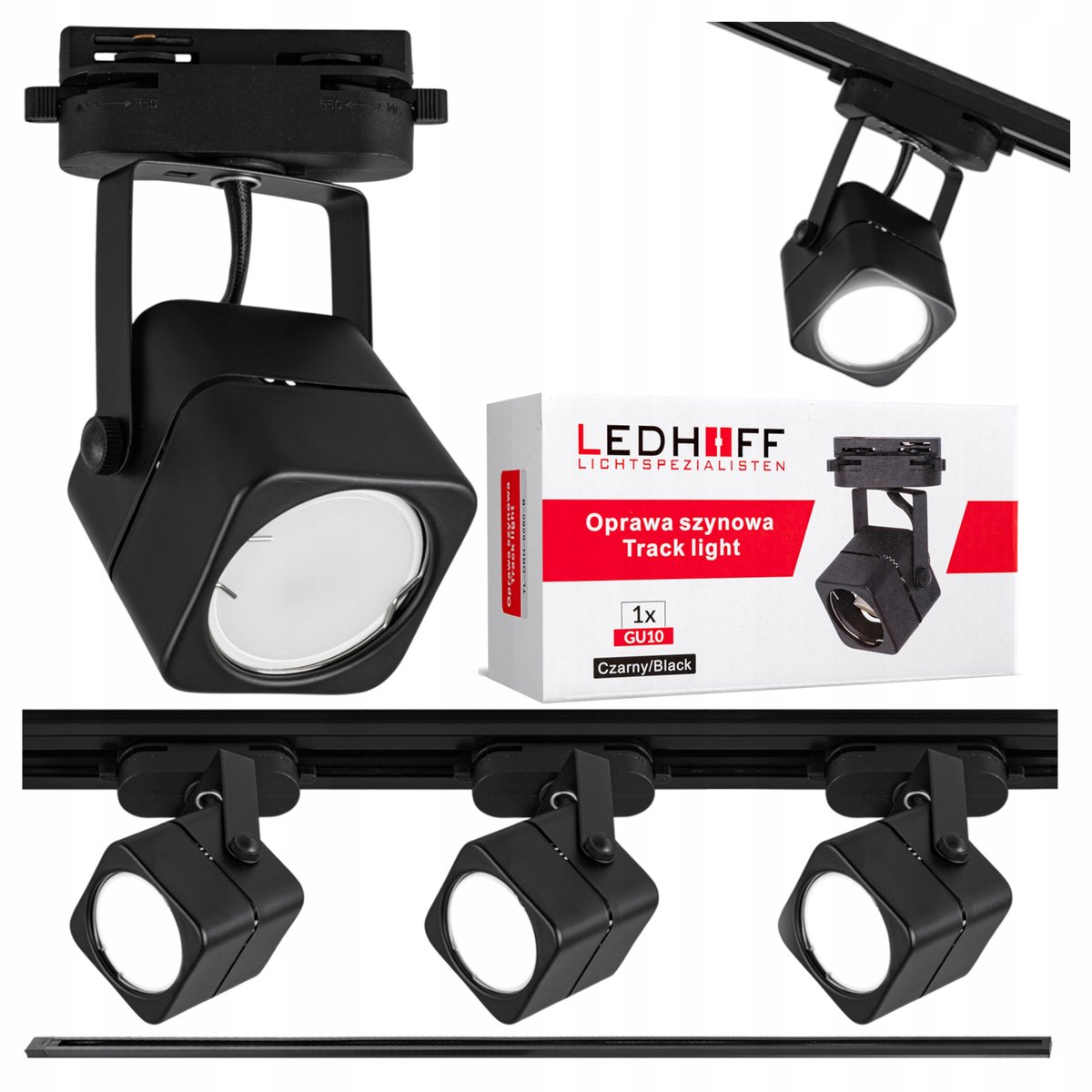 Oświetlenie szynowe SZYNA szynoprzewód 1m lampa oprawa LED GU10 czarna ...