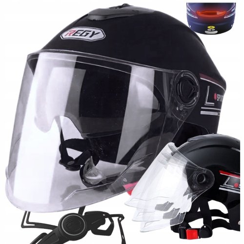 Otwarty Kask Motocyklowy Na Skuter Motor Blenda Odblask + System ...
