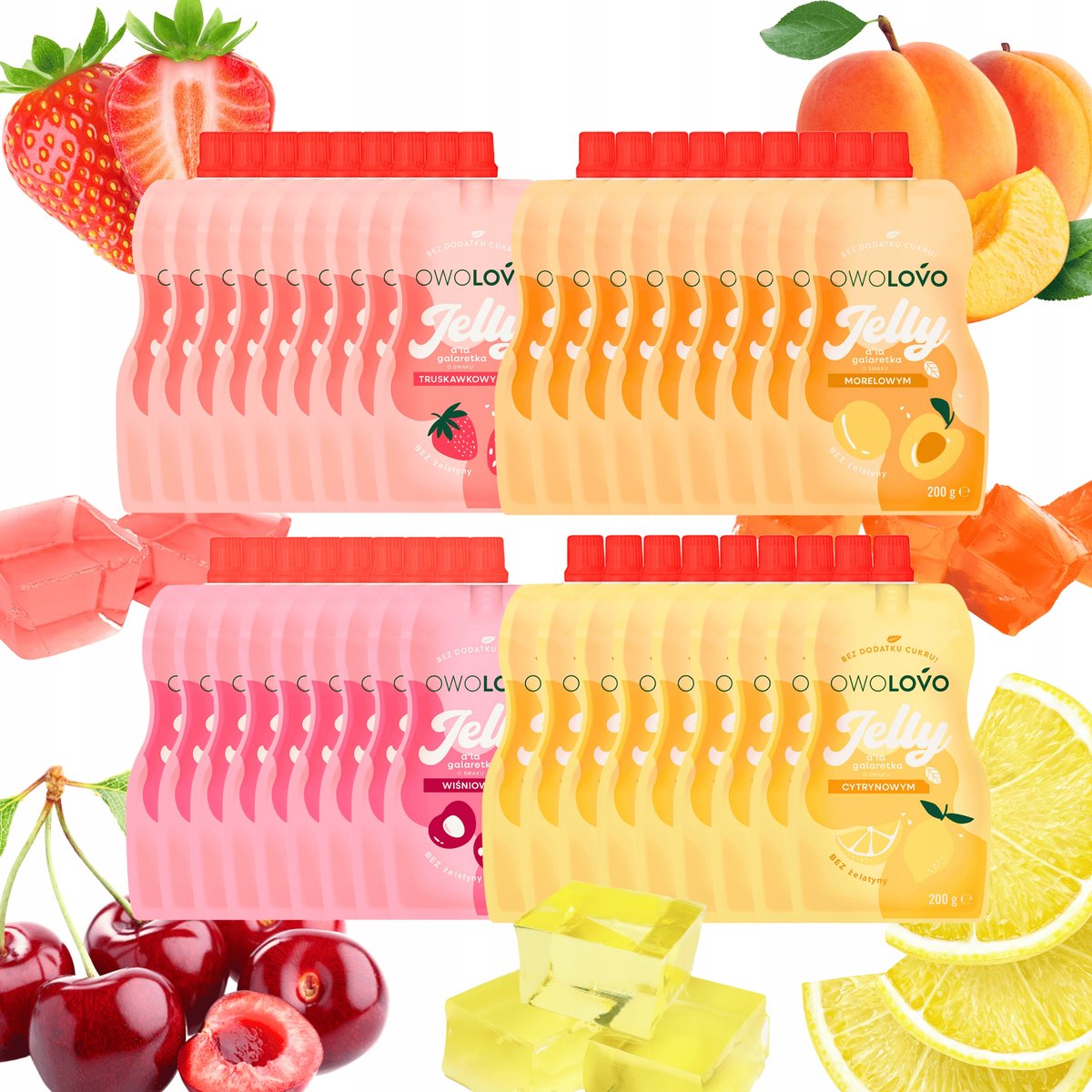 Owolovo Mix Jelly Zestaw Galaretka 4 Smaki Deser Bez Cukru 36x200g