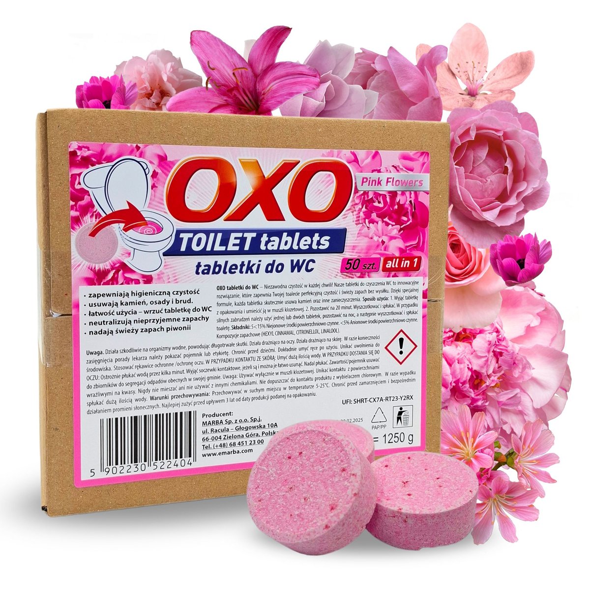 OXO Tabletki do Toalety 50szt x 25 g Pink Flowers Kwiatowe - Marba ...
