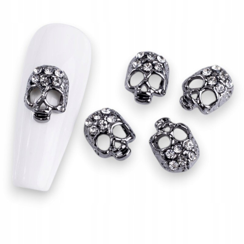 Ozdoby Do Paznokci 3D Metall Czaszki Z Białymi Kryształkami 10 szt ...