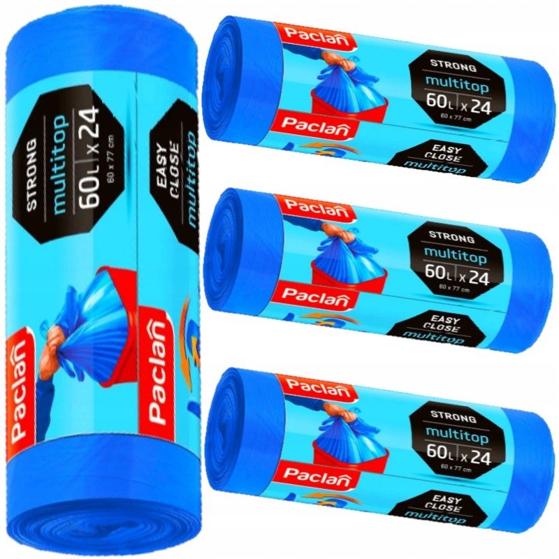 Paclan Multitop Worki Na Śmieci Z Uszami Niebieskie 60L 24 Szt - Paclan ...