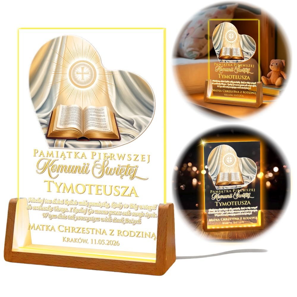 PAMIĄTKA KOMUNIA STATUETKA Lampka LED obraz PREZENT NA KOMUNIĘ ŚWIĘTĄ ...