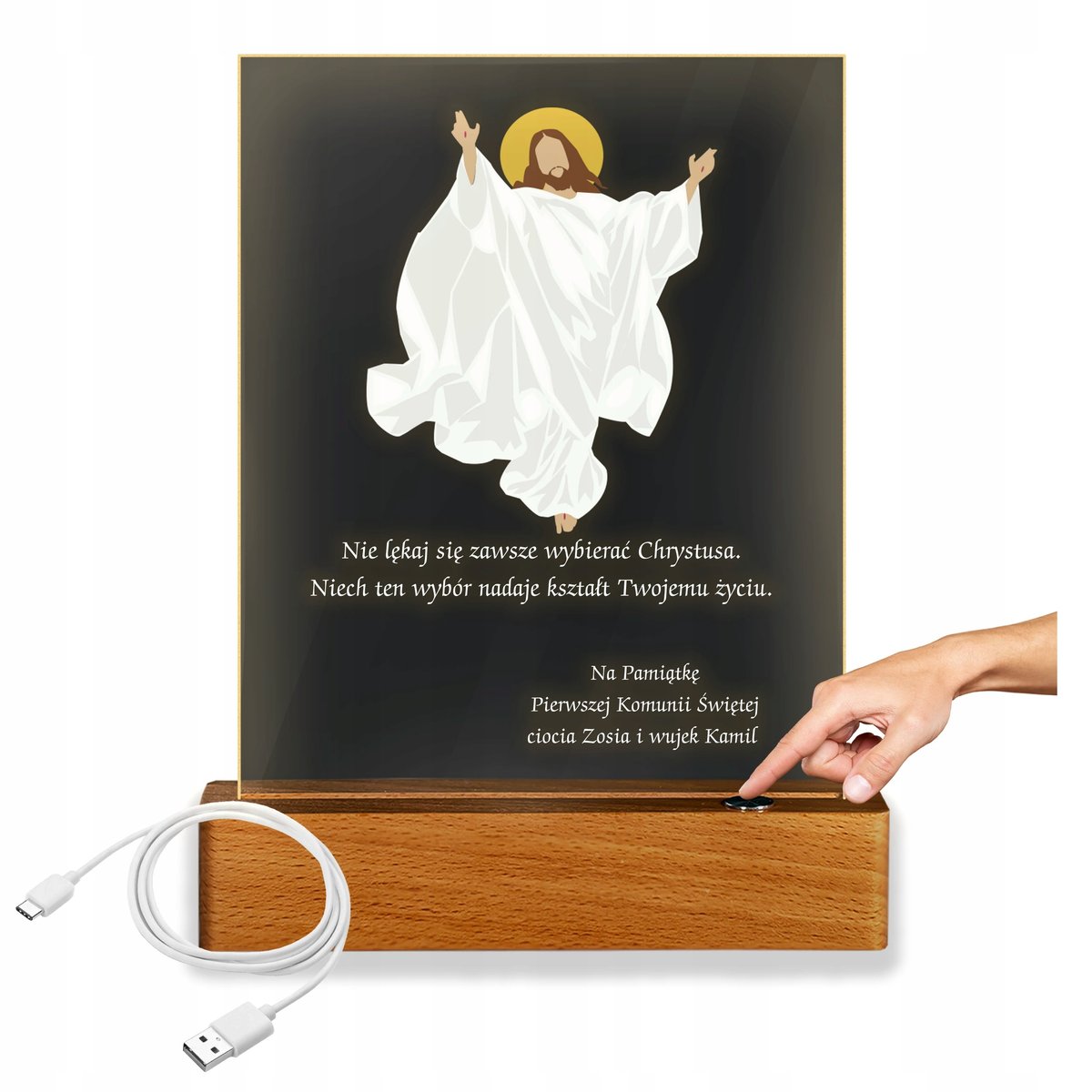 Pamiątka Pierwszej Komunii Świętej Jezus IHS Statuetka Lampka Led ...