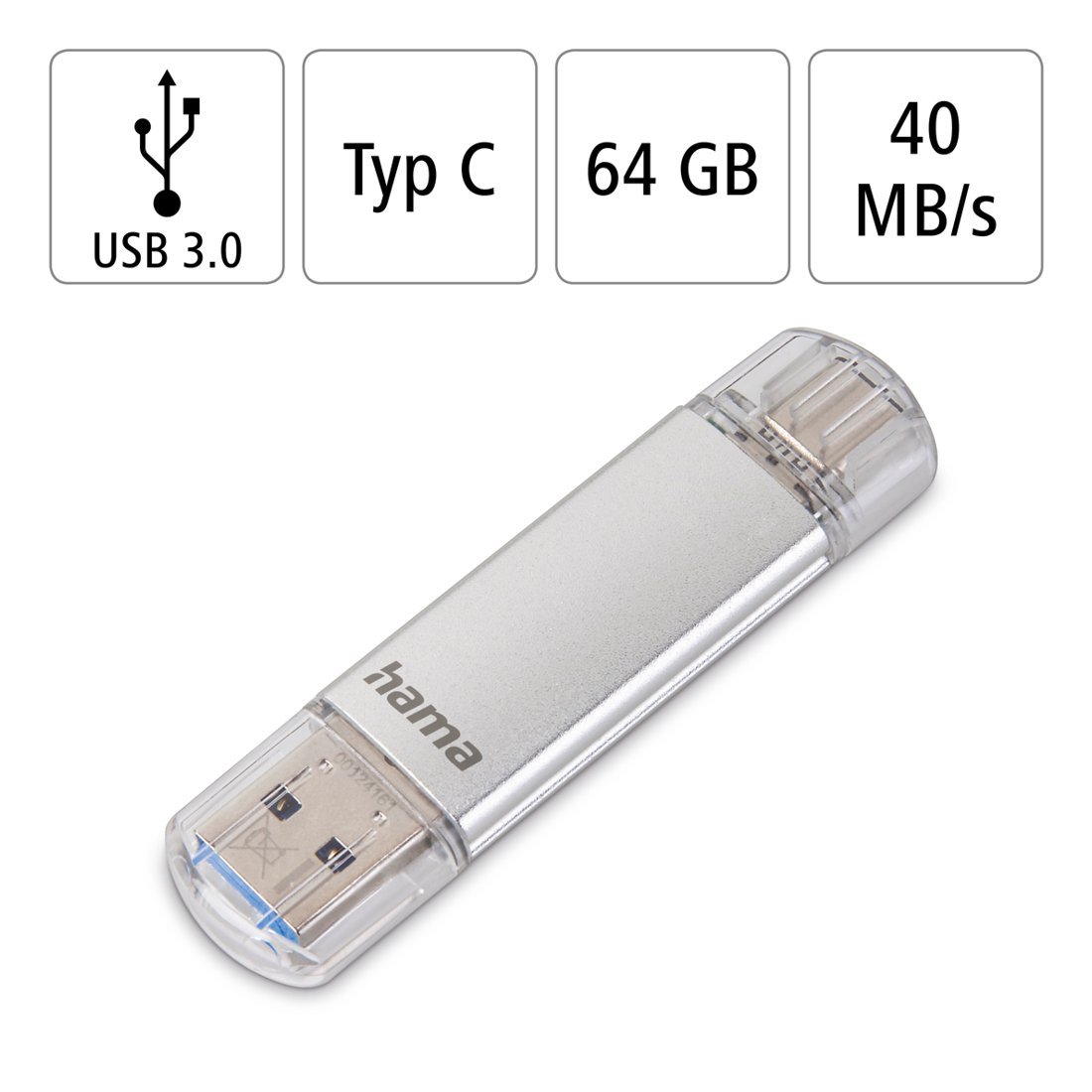 Pamięć USB Hama C-Laeta Type-C USB 3.1/USB 3.0 64GB 40MB/s srebrna ...