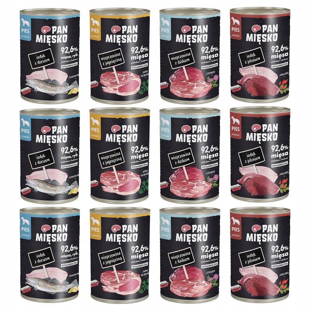 PAN MIĘSKO Karma mokra dla psa mix smaków 12 x 400g - PAN MIĘSKO | Sklep EMPIK.COM