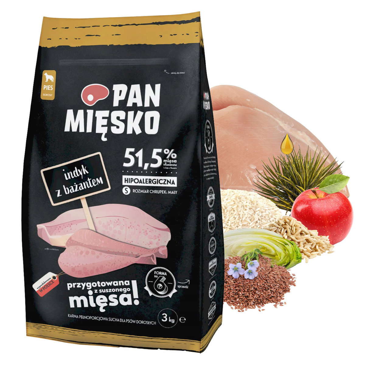 PAN MIĘSKO Karma sucha dla psa Indyk Bażant CHRUPKI S 3 kg - PAN MIĘSKO ...