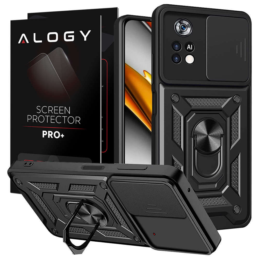 Pancerne etui z osłoną aparatu Alogy Camshield Stand Ring do Poco M4 ...
