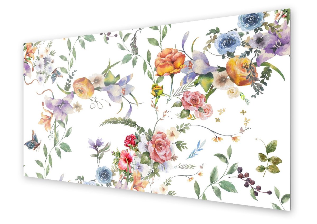 Panel kuchenny HOMEPRINT Akwarela kwiaty i liście 100x50 cm - HOMEPRINT ...