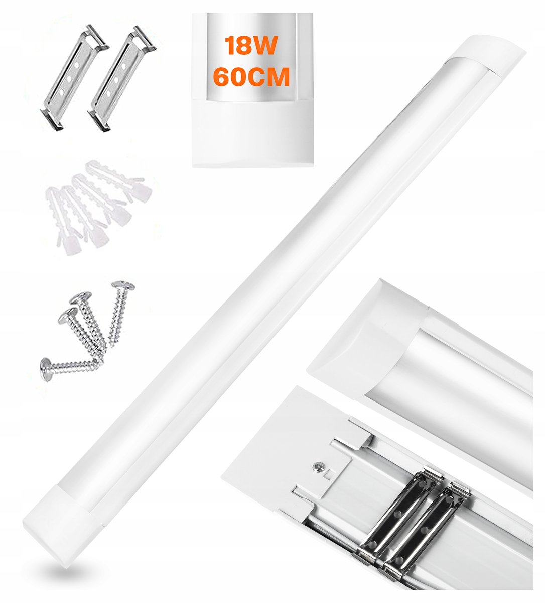 Panel LED 18W 60cm Oprawa Sufitowa Natynkowa Lampa do Garażu Warsztatu ...