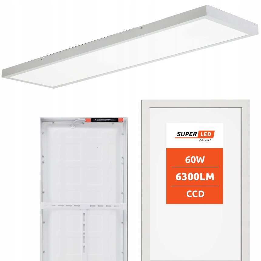 Panel LED 60W 6300 lm Lampa Sufitowa Plafon Natynkowy 30x120 cm PREMIUM ...