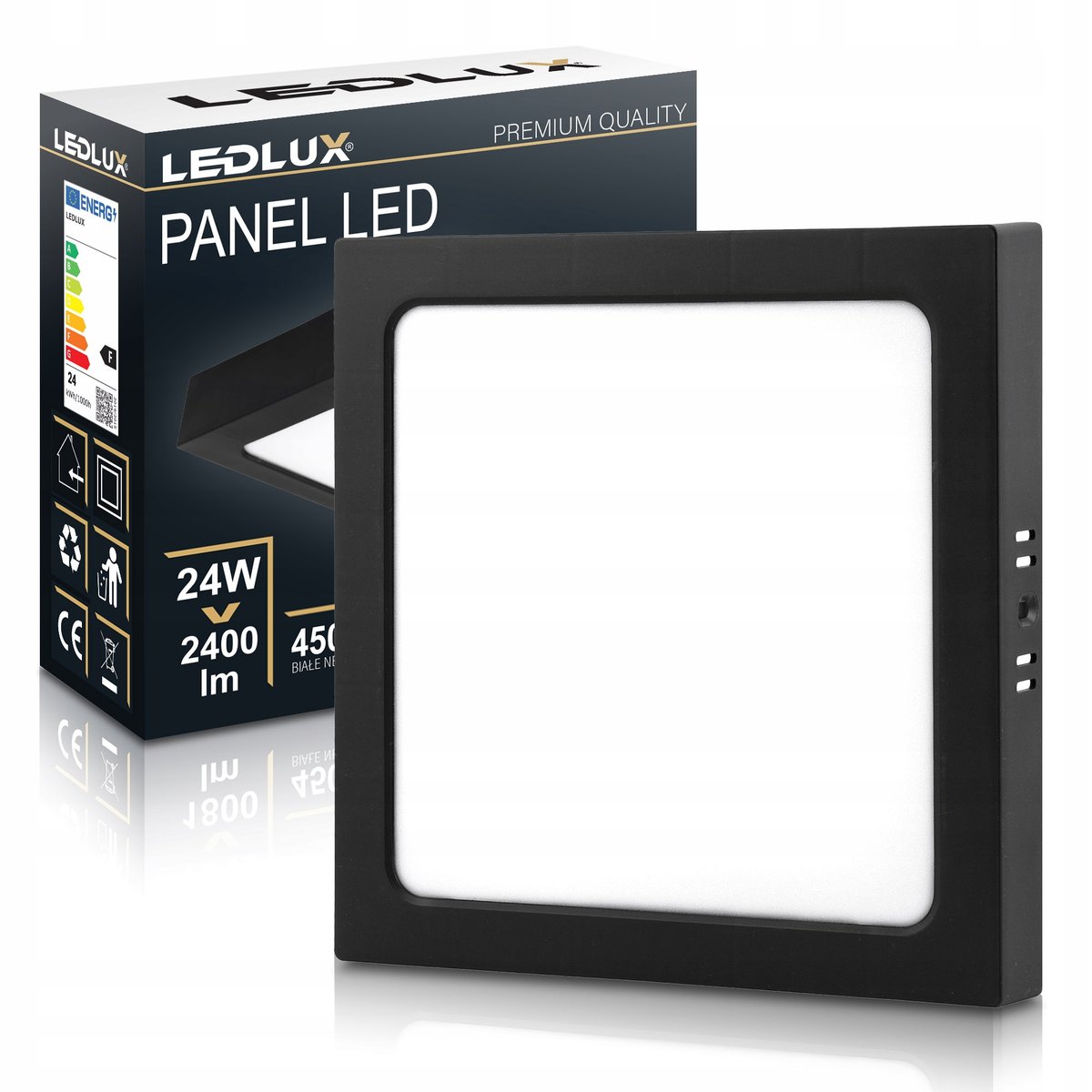 Panel LED natynkowy 24W NW czarny 22,5x22,5cm Plafon lampa sufitowa ...