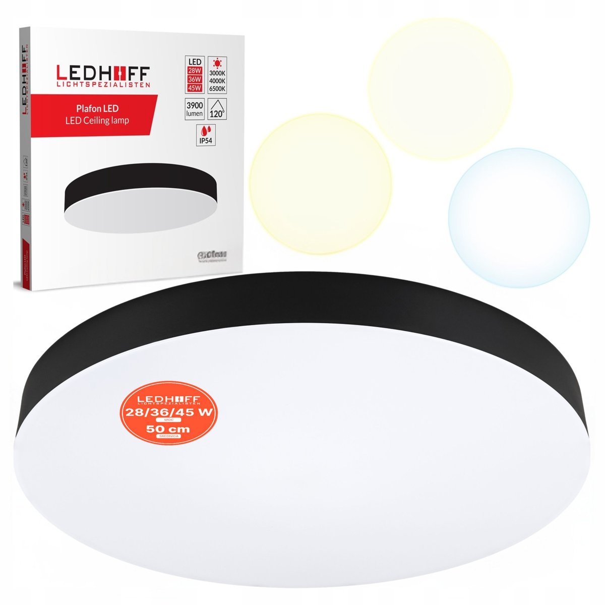 Panel plafon LED lampa sufitowa natynkowa okrągła czarna NA ZEWNĄTRZ ...