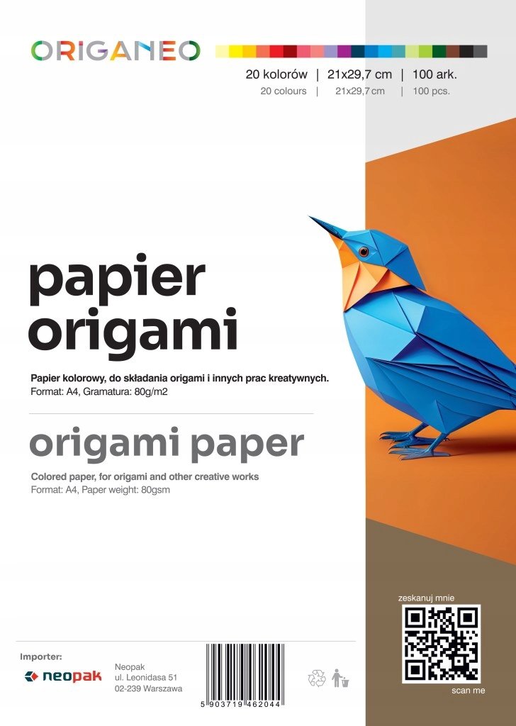 PAPIER DO ORIGAMI A4 ORIGANEO MIX 20 KOLORÓW 30x21cm 100 arkuszy ...